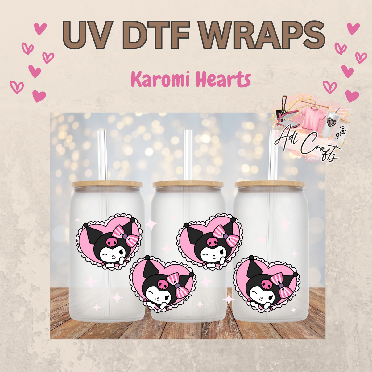 #56 Karomi Hearts Valentines Day UVDTF WRAPS – AdlCrafts